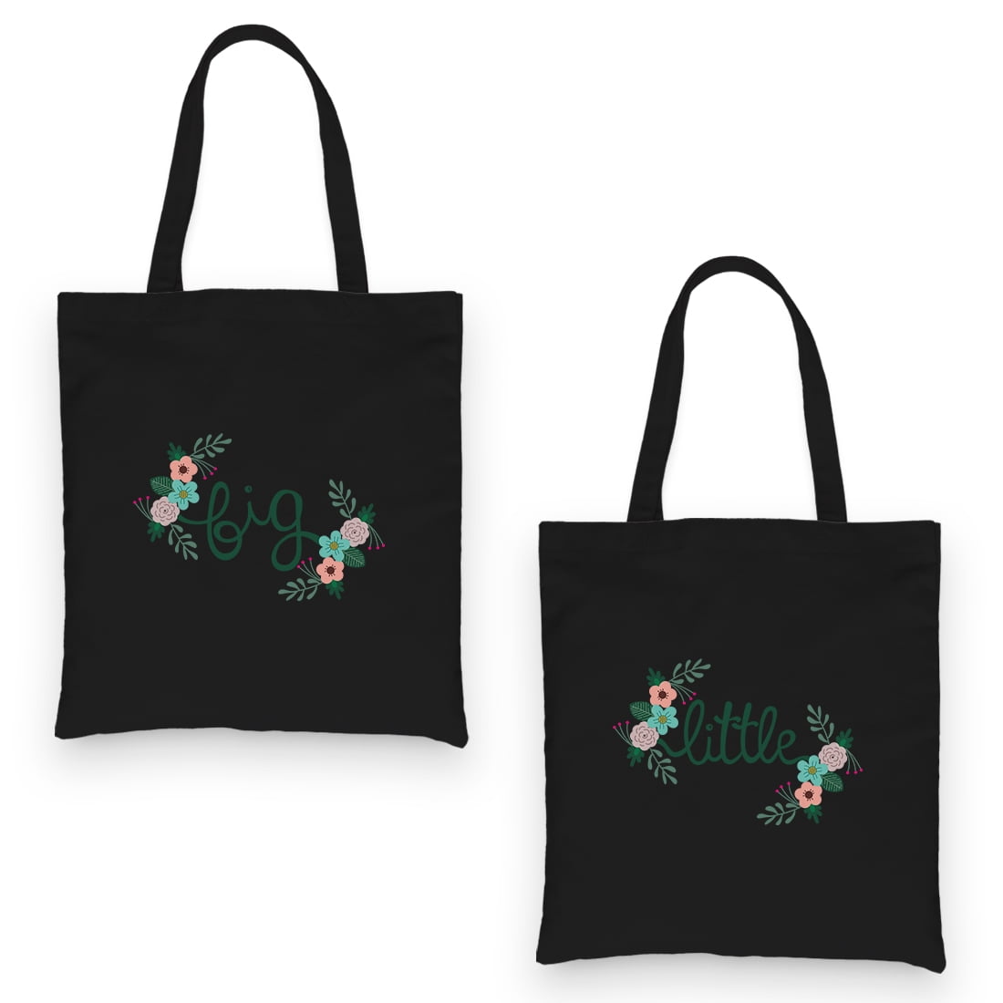 Big Little Floral BFF Matching Canvas Bags Black Colorful Cute Gift ...