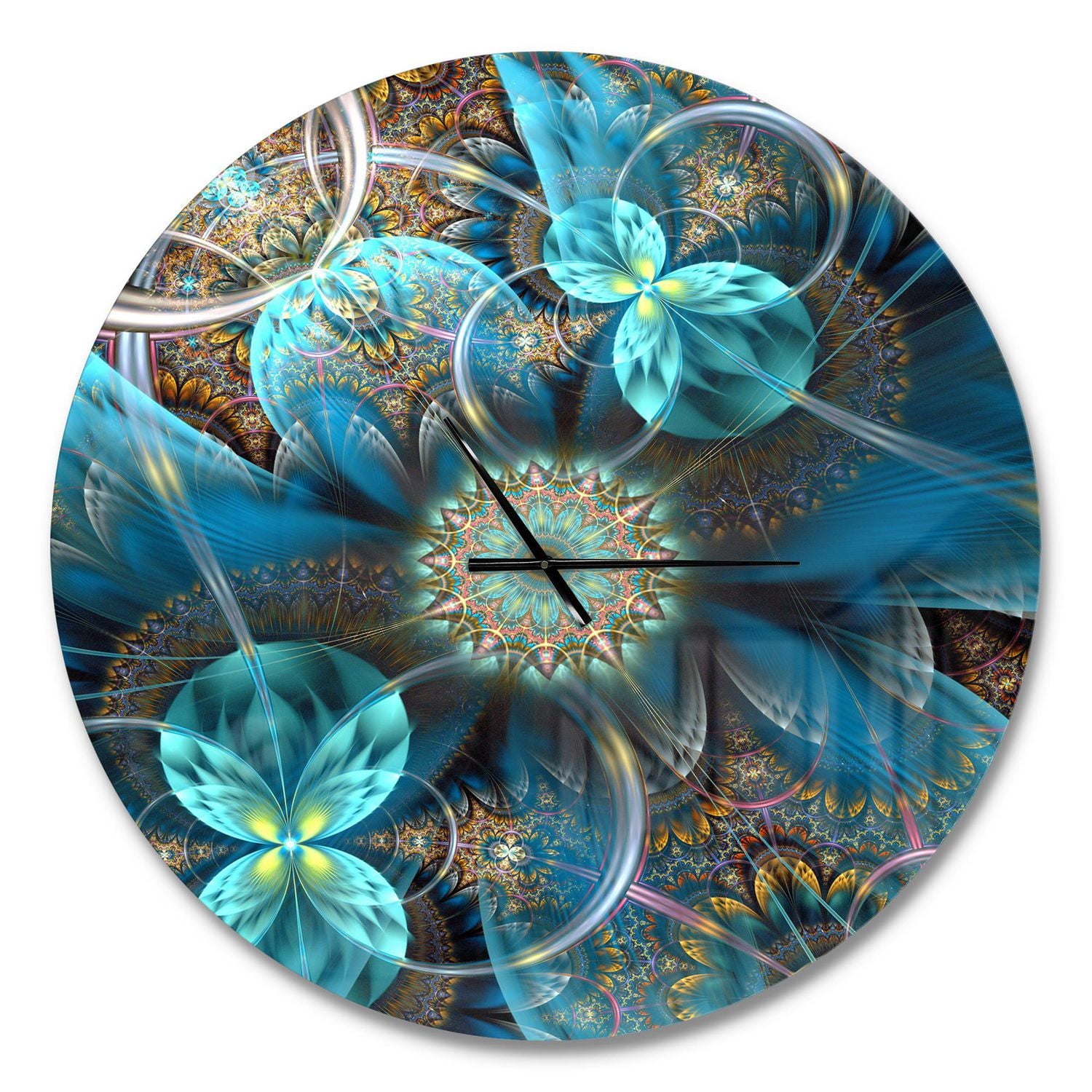 Click here for Designart fractal Blue Flowers  Modern Wall Clock prices
