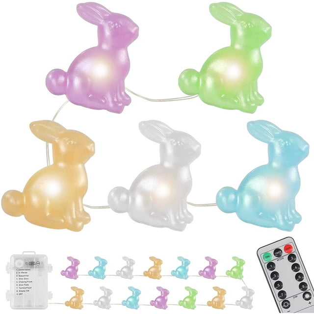6.56ft 20 LED Easter String Lights Waterproof Decorations, Battery Operated 8 Modes with Remote ...