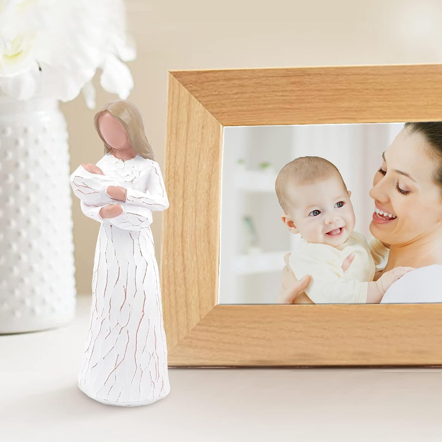 Mom and Baby Figurines Sculpted Hand Carved Statue Newborn Baby Gift ...