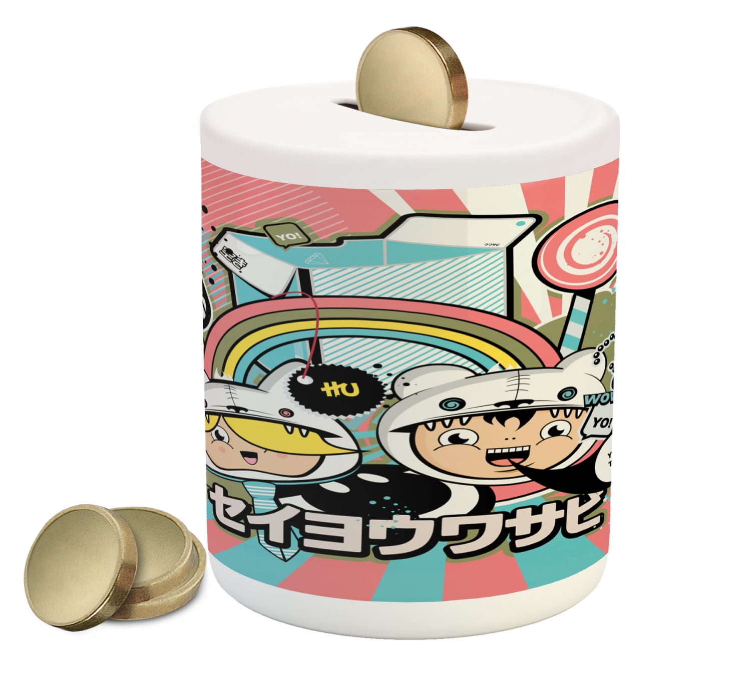 Urban Graffiti Piggy Bank, Anime Themed Style Cartoon and Speech Bubble ...
