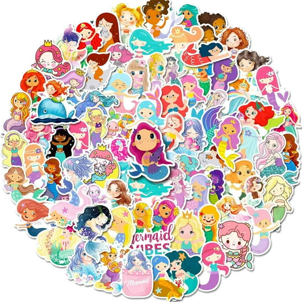 Cute Mermaid Stickers for Kids-Waterproof Vinyl Decals for Laptops ...