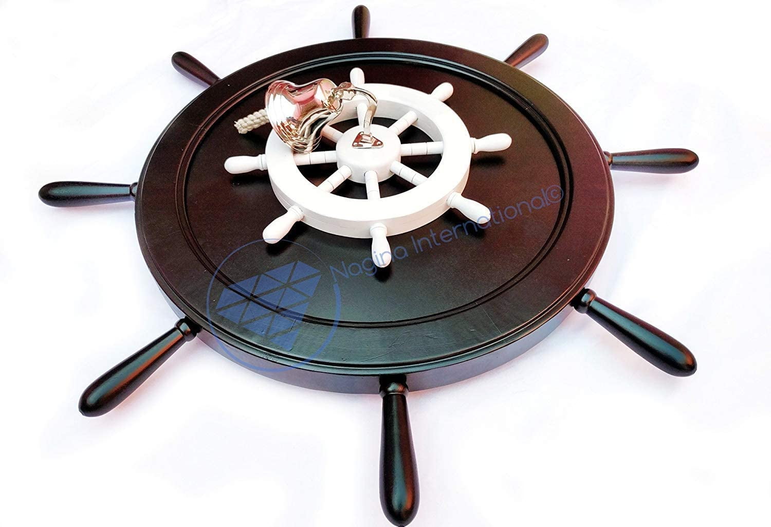 Wooden Ship Wheel (Full Black) - White Ship Wheel + Solid Brass ...
