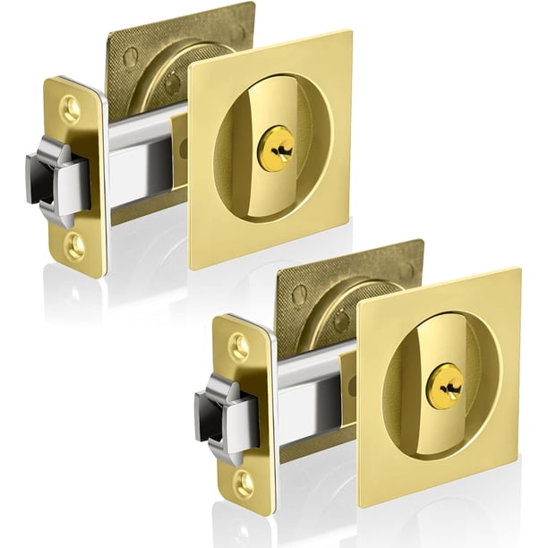 GHSDFBB Pocket Door Lock with Keys Gold Square Pocket Door Hardware for ...