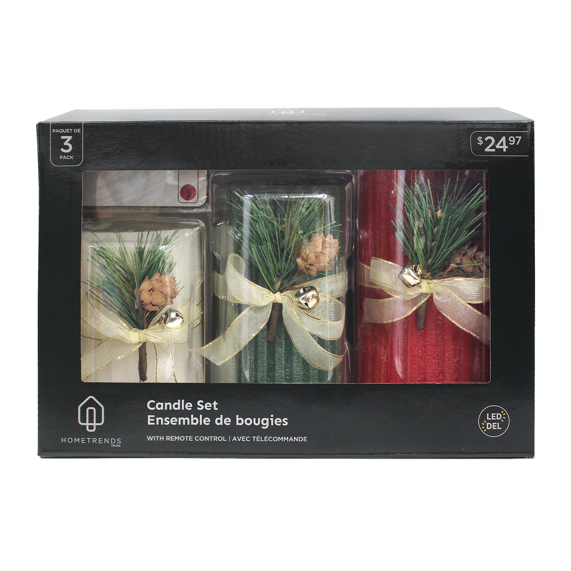 Hometrends Fluted Foliage LED Pillar Candle Set with Remote Control ...