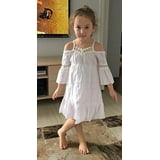 Princess Girl Floral Lace Off-Shoulder Wedding Dress Beach Sundress ...