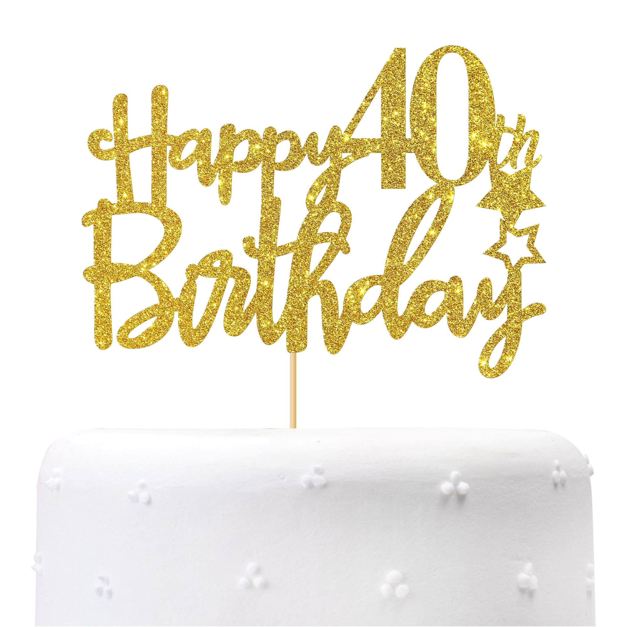 Happy 40th Birthday Cake Topper, Gold Glitter 40th Birthday Party Cake ...