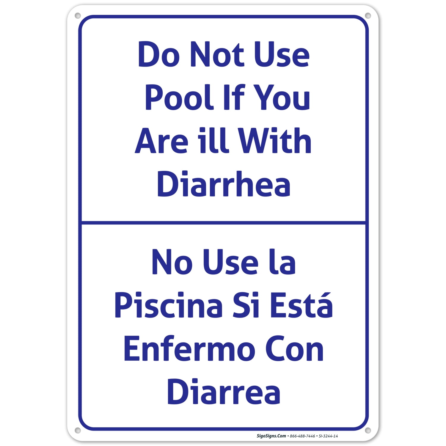 Do Not Use Pool If You Are Ill With Diarrhea Bilingual Sign, - Walmart.com