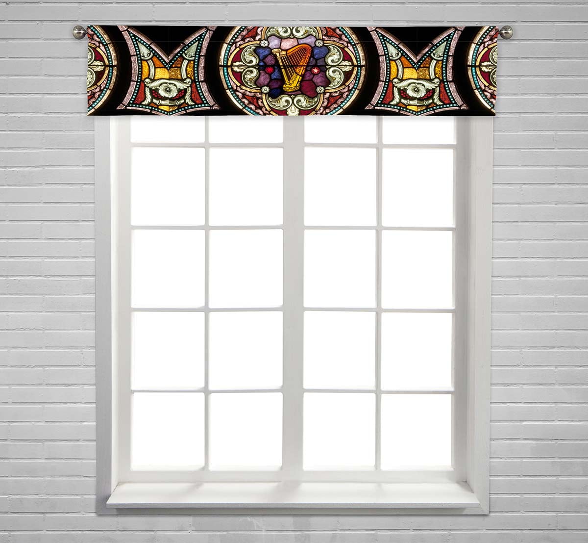 PKQWTM Round stained glass window harp Psalms Window Curtain Valance ...