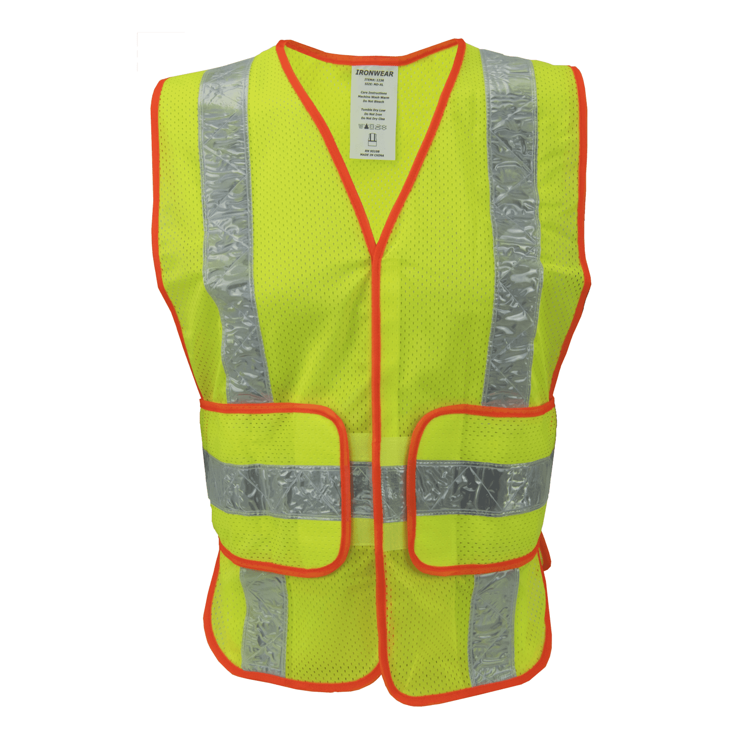 Ironwear 1236 Safety Vest w/ Chevron Tape & Wraparound Hook & Loop ...