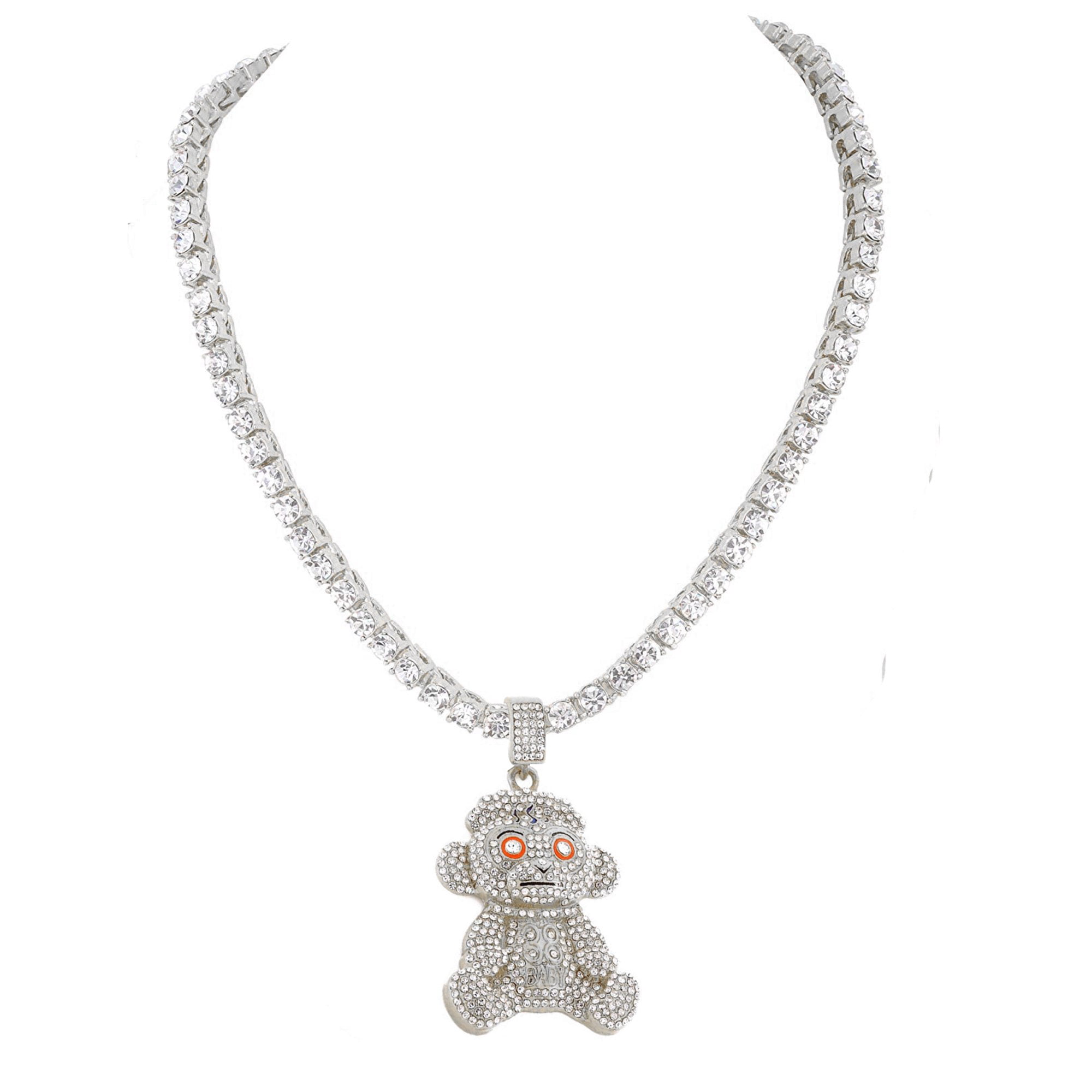 Charles Raymond Iced Out Monkey Pendant on Tennis Chain for Men or ...