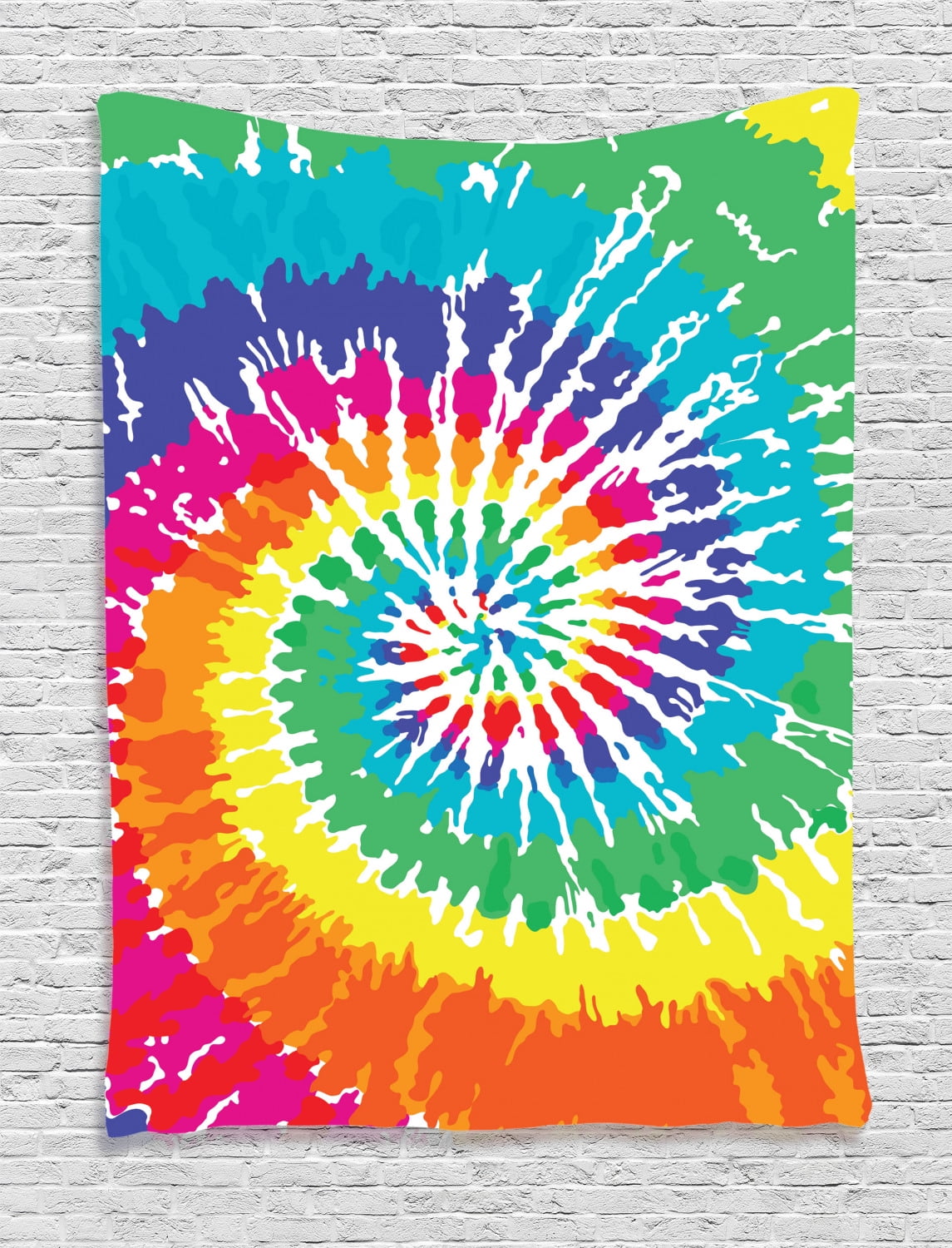 Tie Dye Decor Tapestry, Digital Spiral Vortex Vibrant Rainbow Colored ...