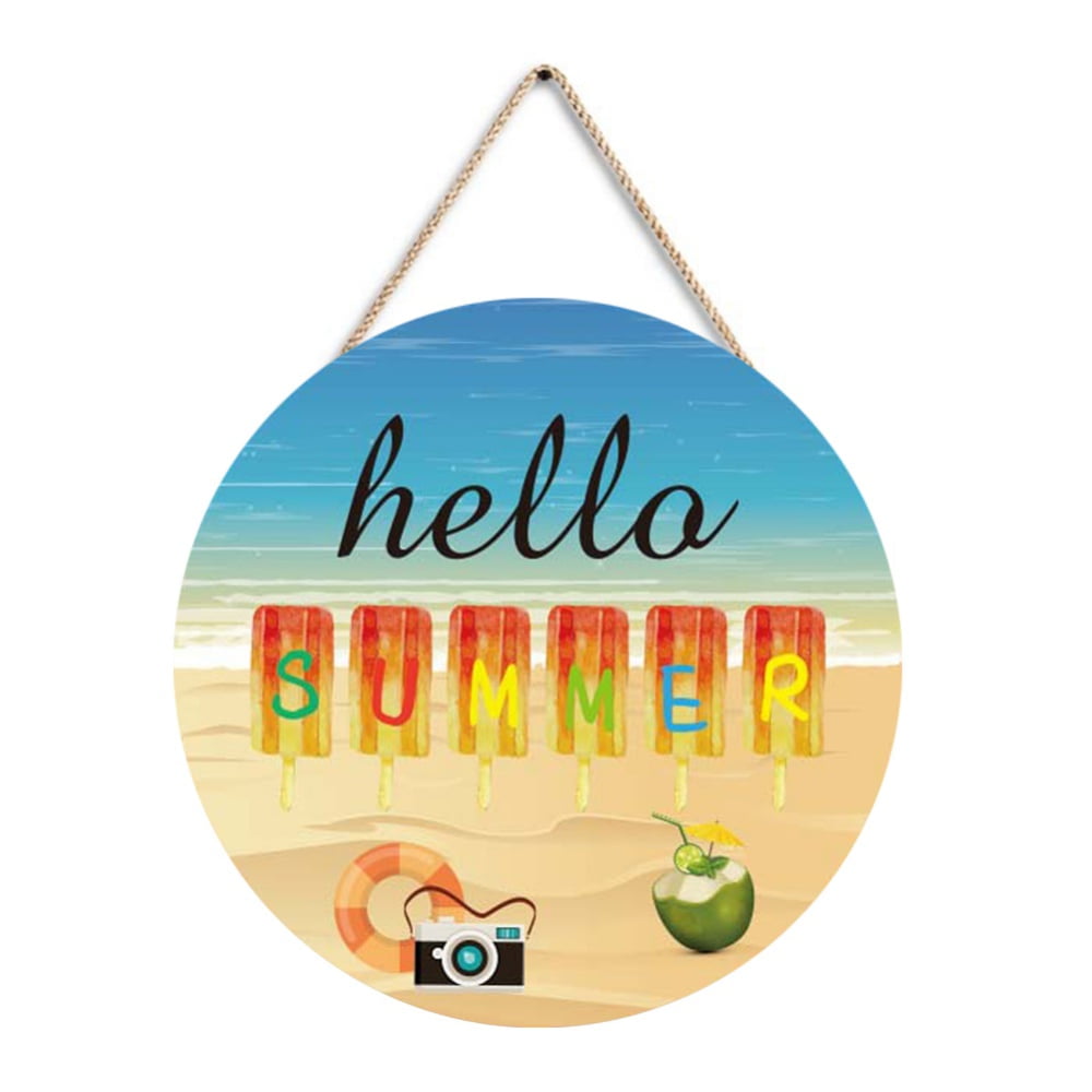 Wall Décor Home Décor Hello Summer Wood Round Hanger Door Hanger Summer ...