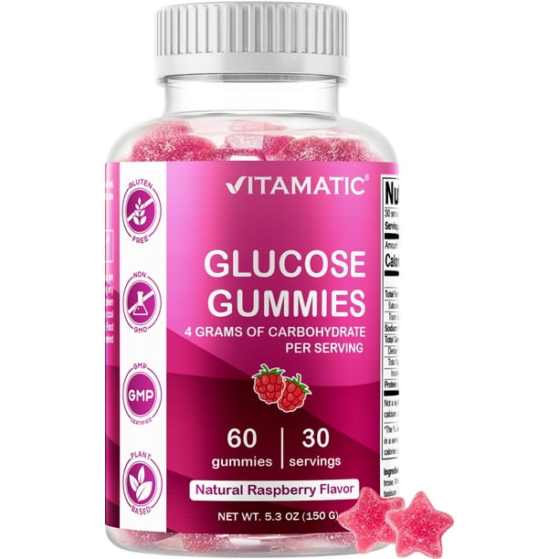 Vitamatic Glucose Chweble Gummies - 60 Count - Natural Raspberry Flavor ...