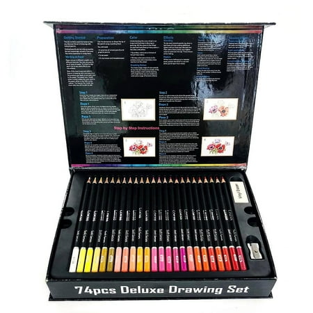 74 Deluxe Drawing Set Colored Pencils Kit Professional Painting Tools ...