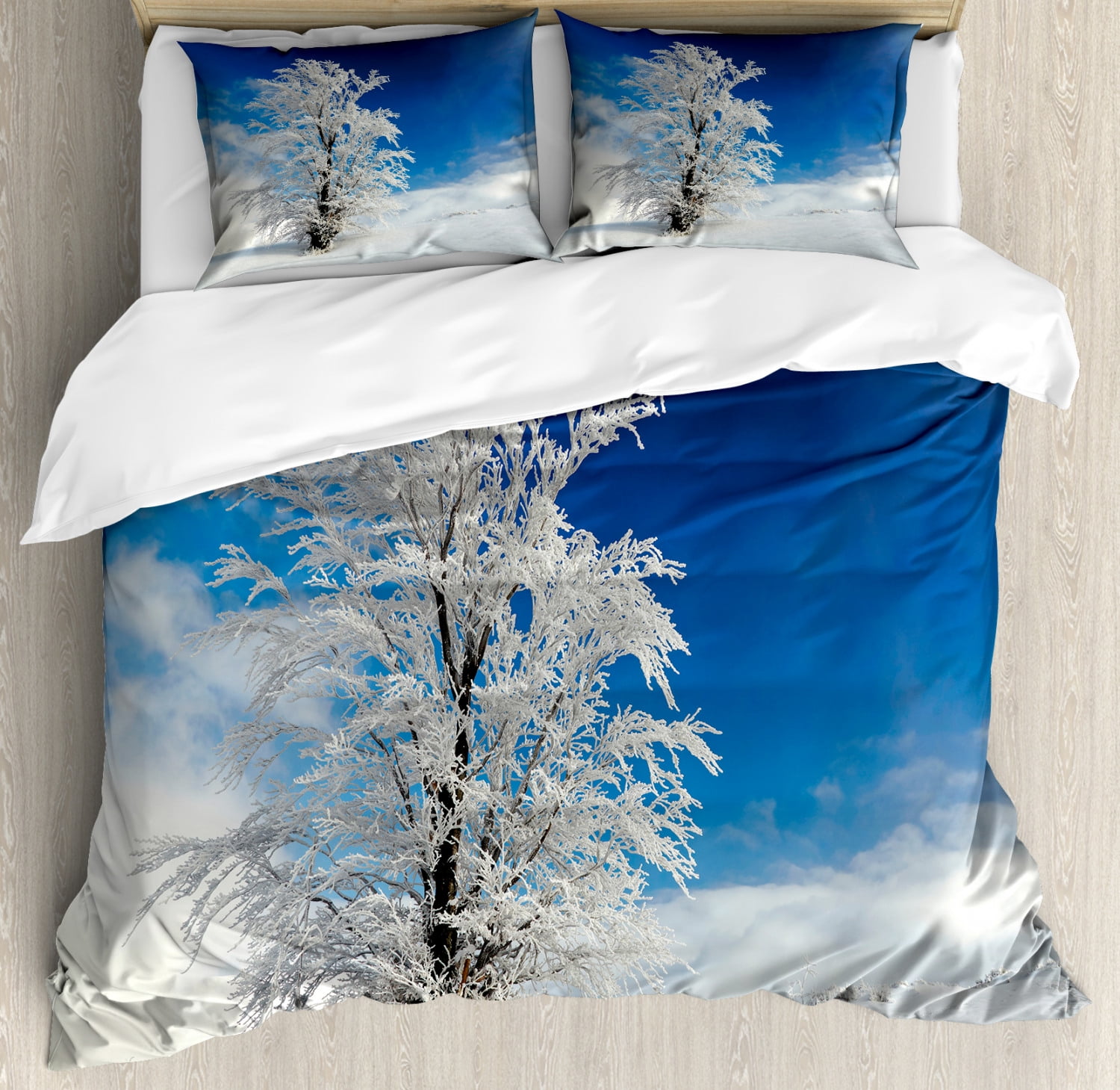 Winter King Size Duvet Cover Set, Lonely Tree on Snow Covered Land ...