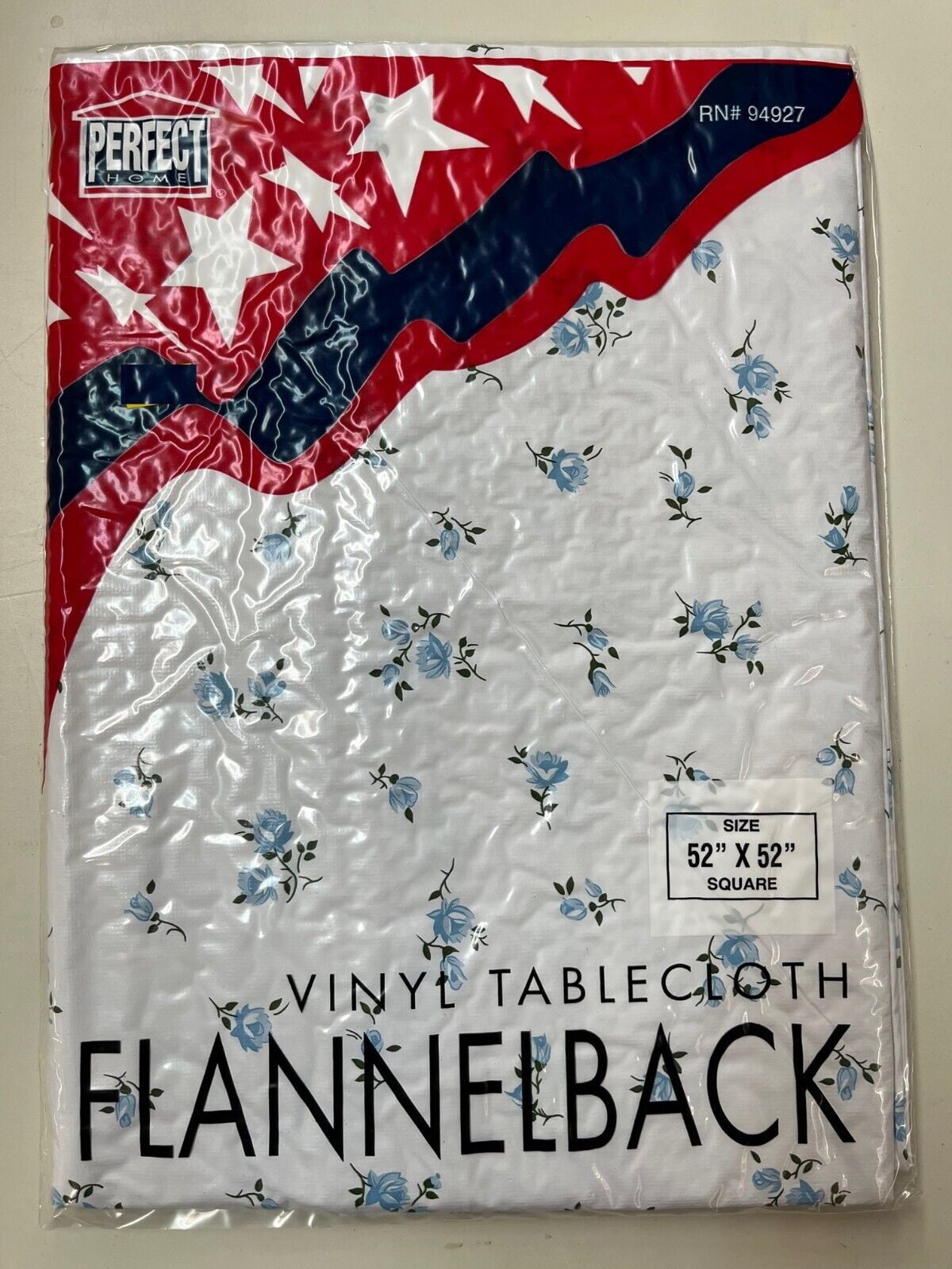 Flannel Back Vinyl Tablecloth, 52 inches Wide x 52 Inches Long, Blue ...