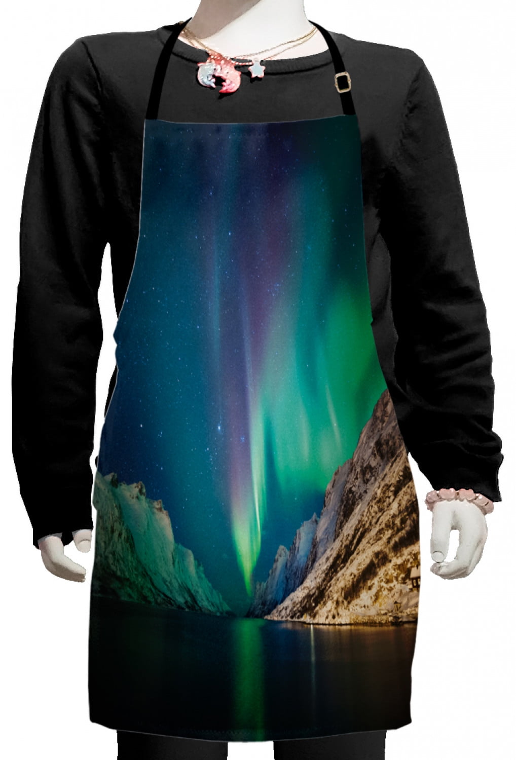 Nature Kids Apron, Mystical Aurora Borealis Above the Rocky Hills ...