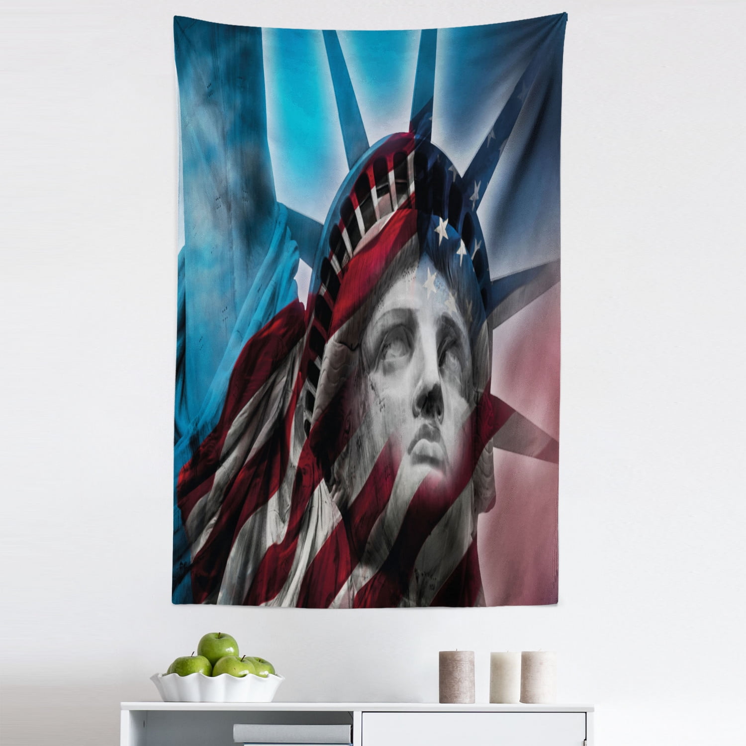 United States Tapestry, Liberty and American Flag Double Exposure ...