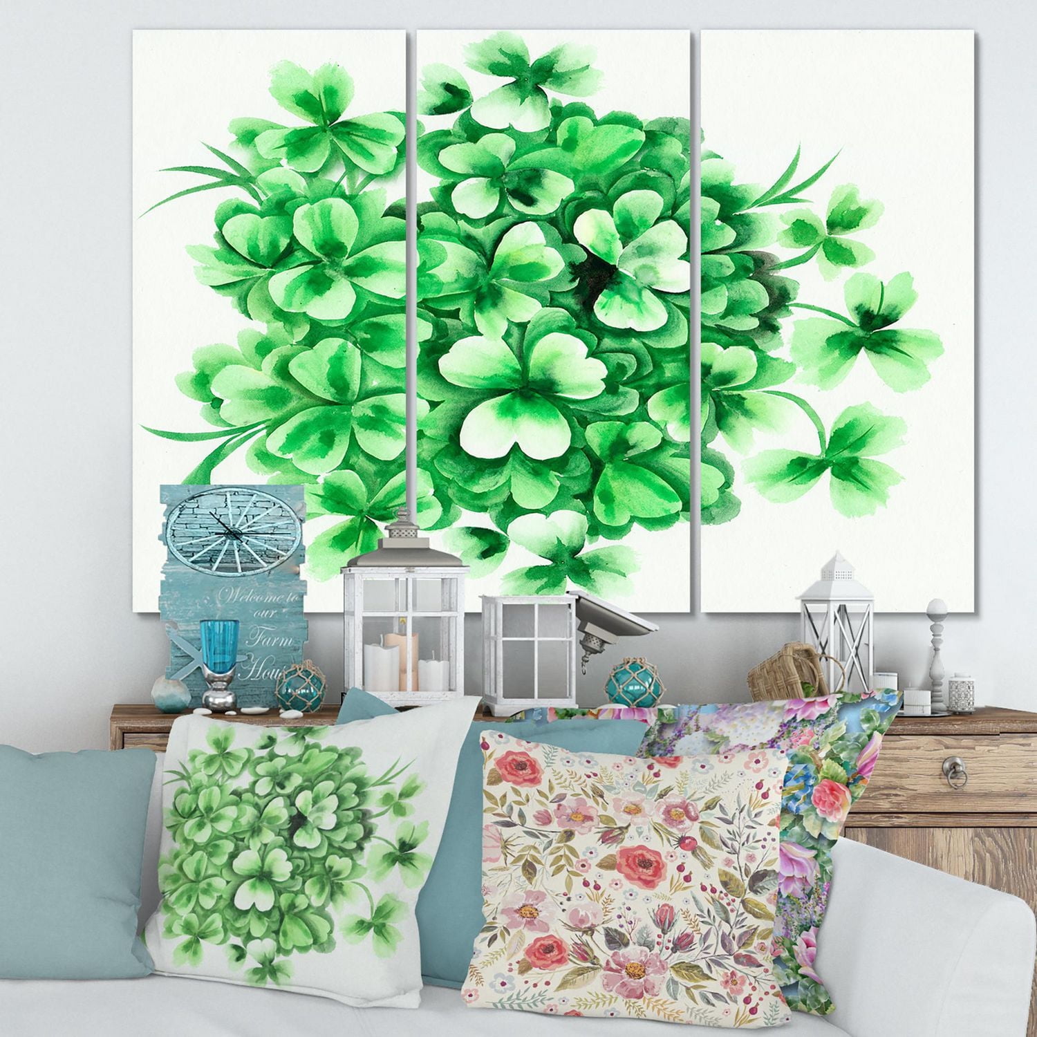 Click here for Designart Vintagr Green Leaves Of Shamrock Canvas... prices