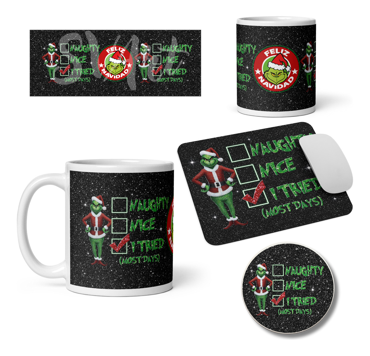 Mouse pad, Taza 11 Oz y Posavaso SVART diseño El Grinch Feliz navidad ...