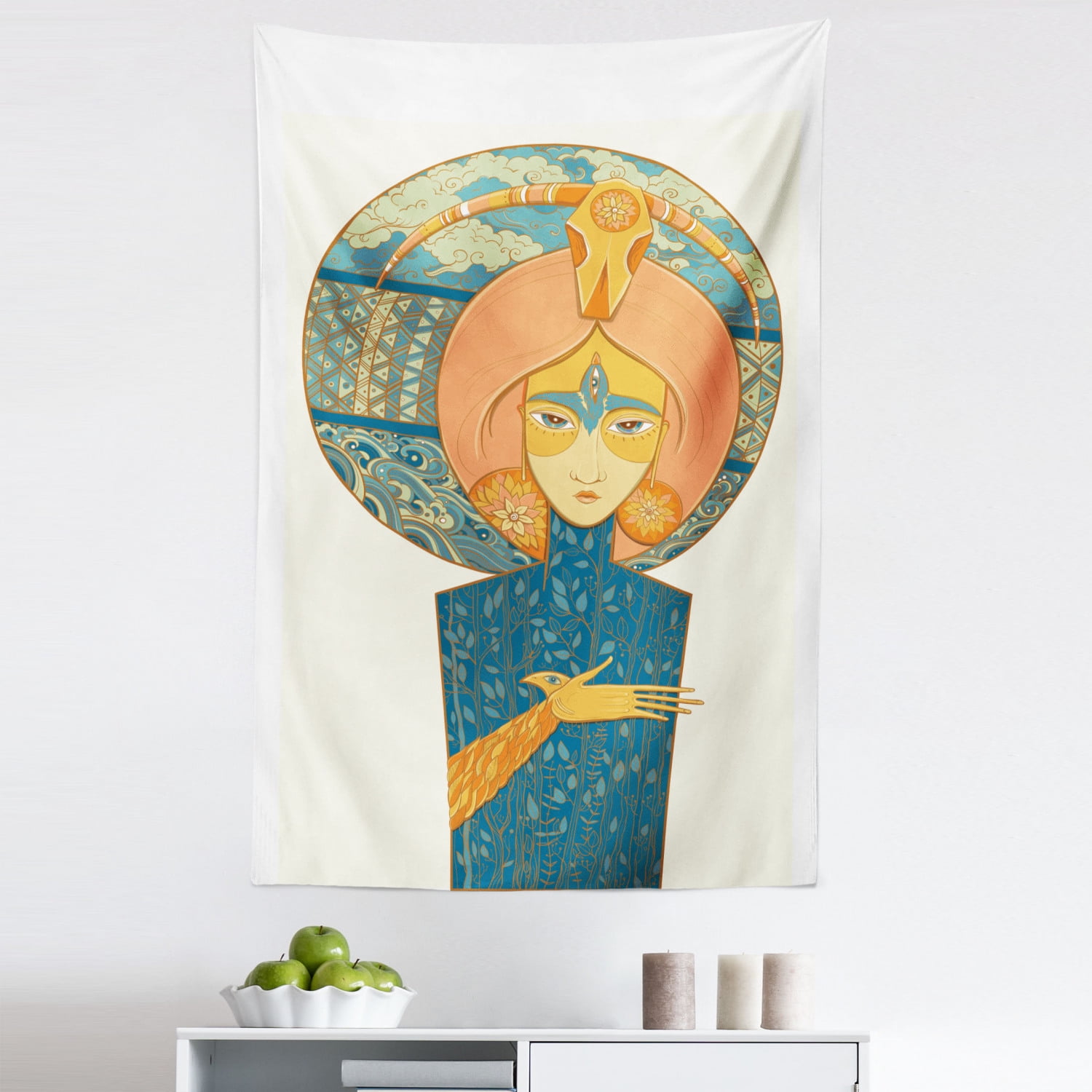 Earthy Tapestry, Art Illustration of Mother Nature with Plants Clouds ...