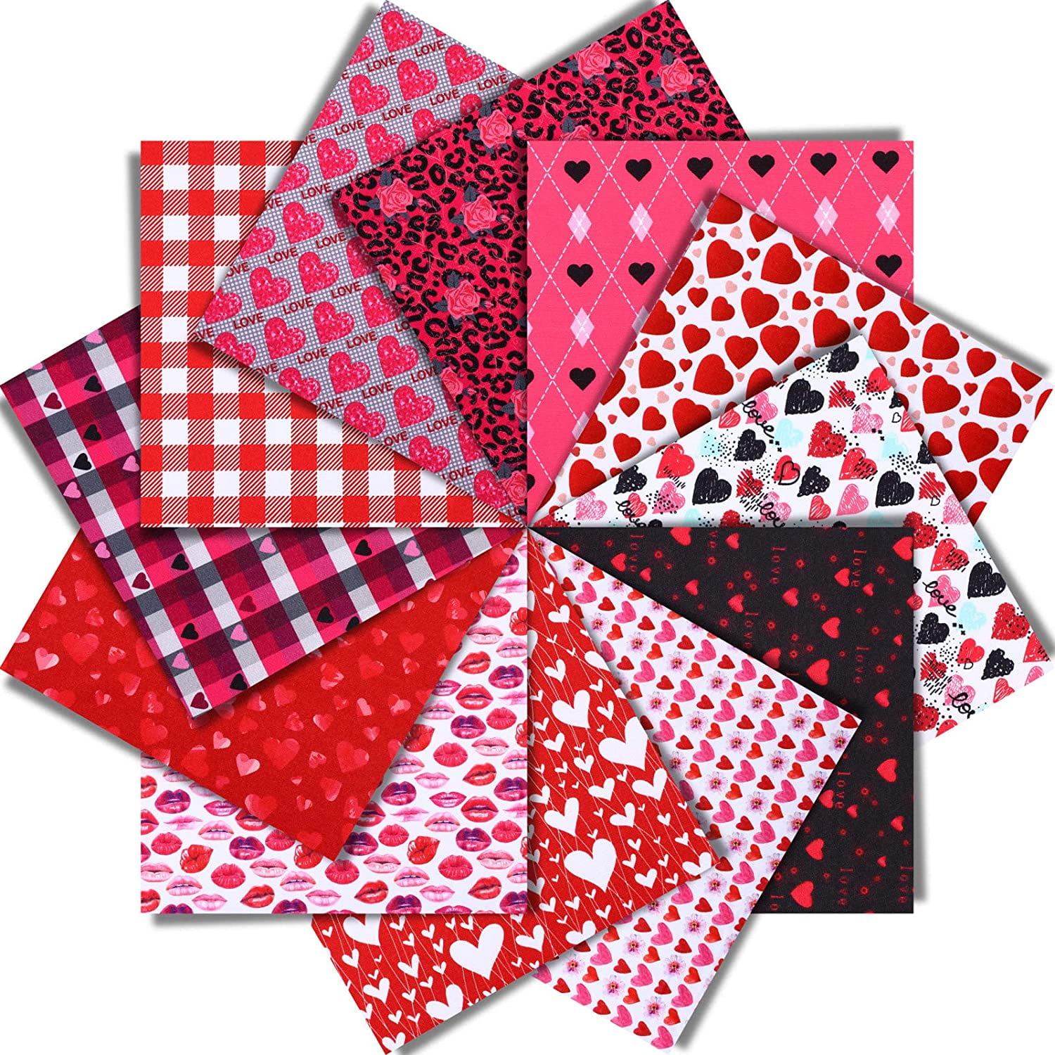 24 Pieces Valentine's Day Fabric Valentine's Day Fat Quarters Sewing ...