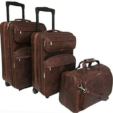 AmeriLeather 8002-6 Ostrich Print Leather Traveler Set, Brown - 2 Piece ...