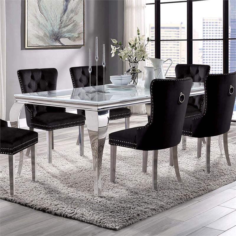 Furniture of America Edi Glam Rectangle Glass Top Dining Table in White ...