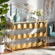 Carolina Classics Rayna Glass Console Table with Shelves in Gold ...