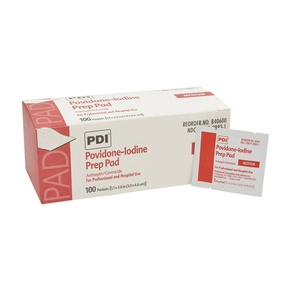 PDI Povidone Iodine PVP Prep Pad B40600 1-3/16 X 2-1/4 Inch Box of 100 ...