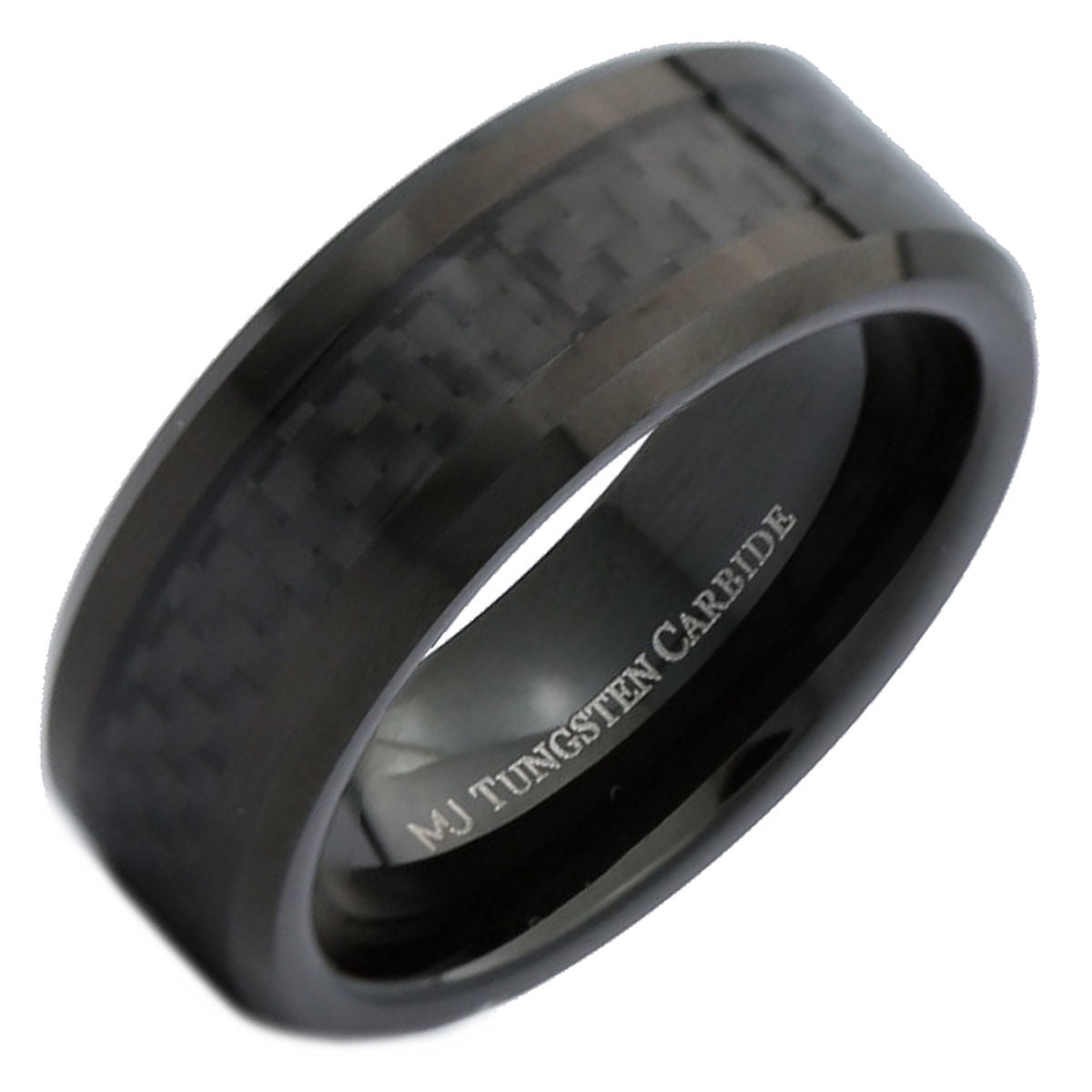 Metals Jewelry 8mm Black Tungsten Carbide Wedding Band Checkered Carbon ...