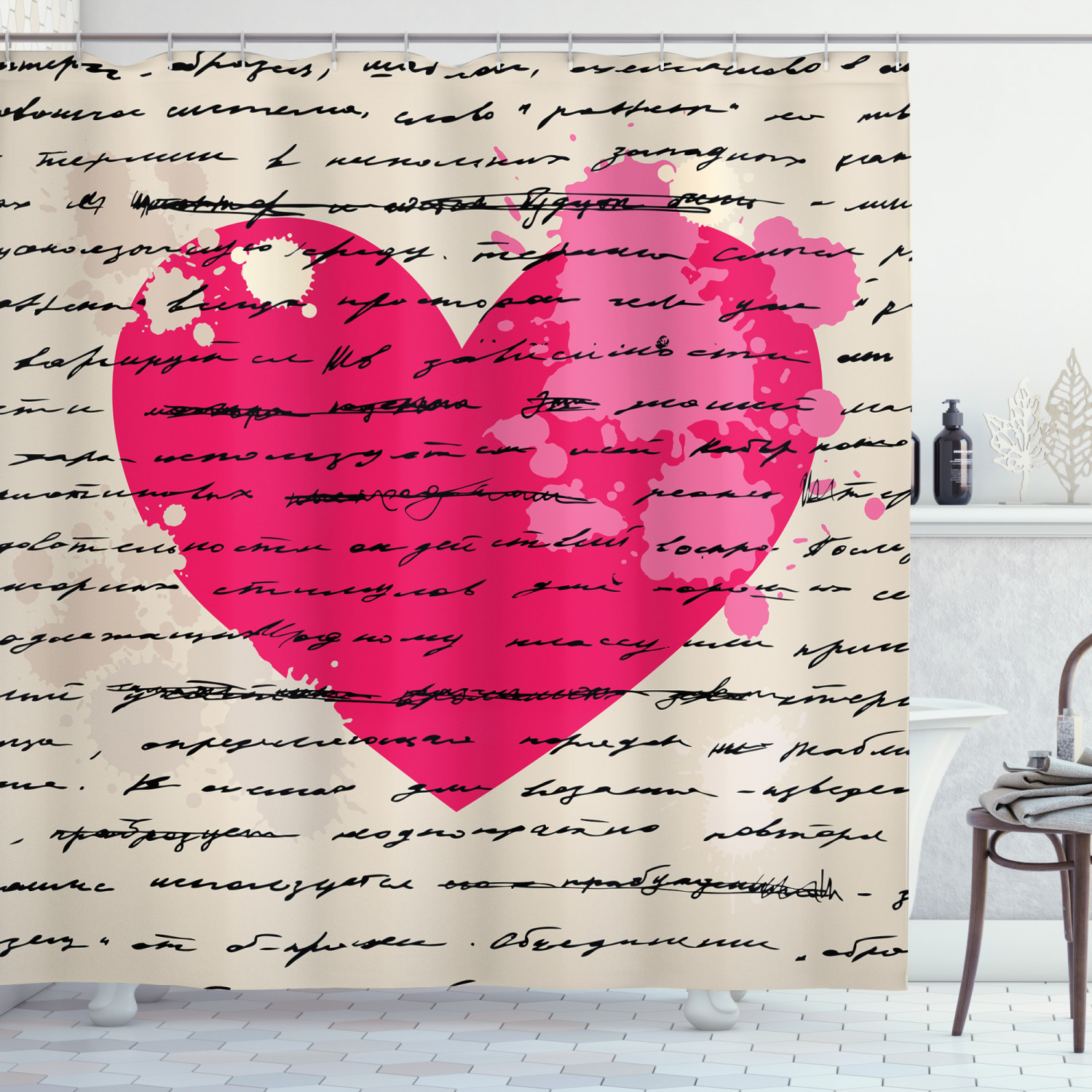 Love Decor Shower Curtain Set Heart Design Elements Love Letter