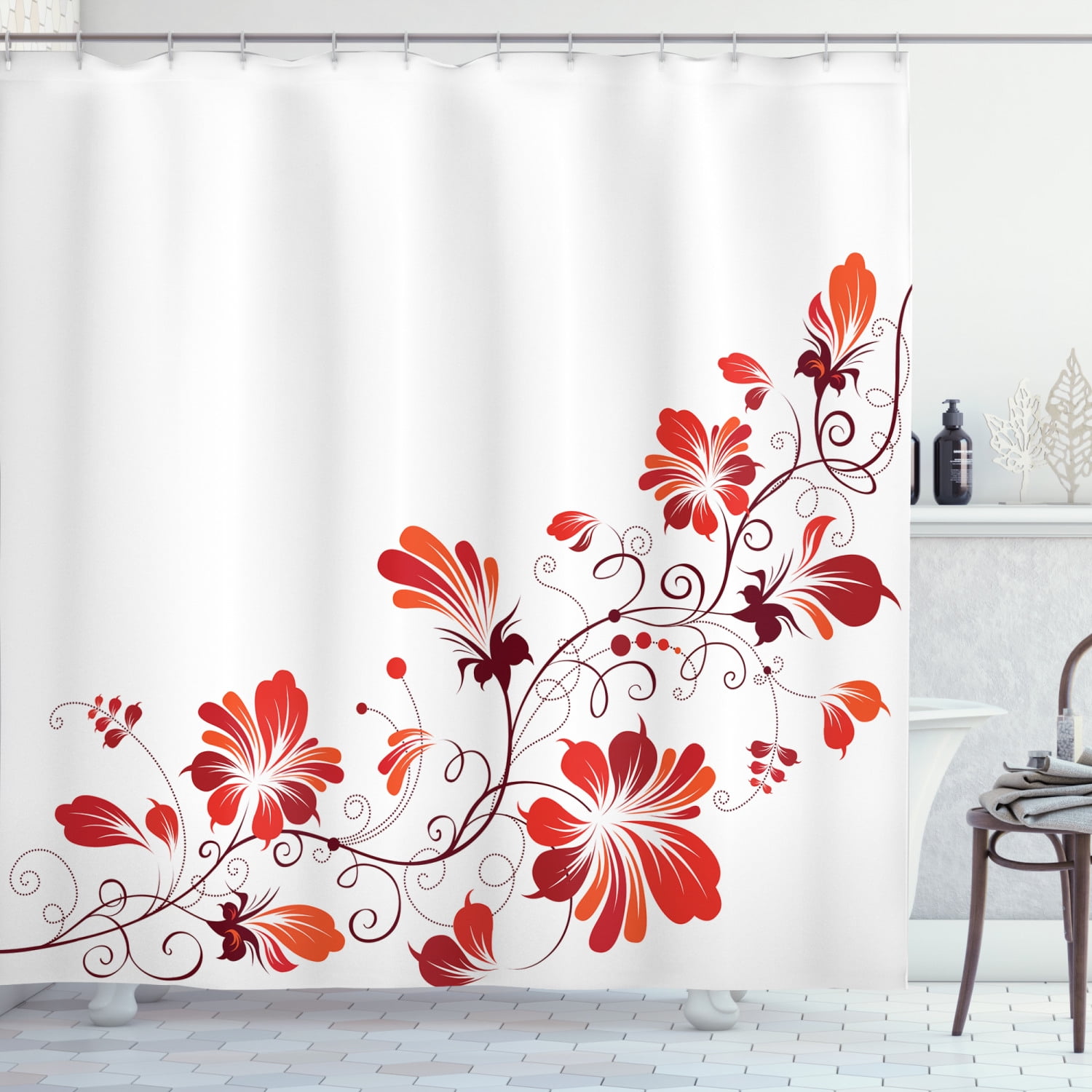 Chinese Shower Curtain, Chinese Traditional Purity Symbol Blossoms with ...
