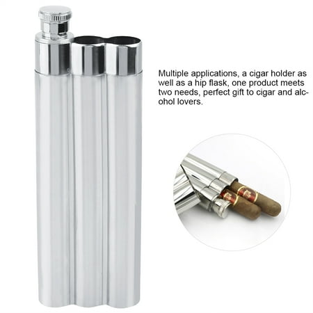 HURRISE Three Tubes Stainless Steel Hip Flask and Cigar Holder Humidor ...