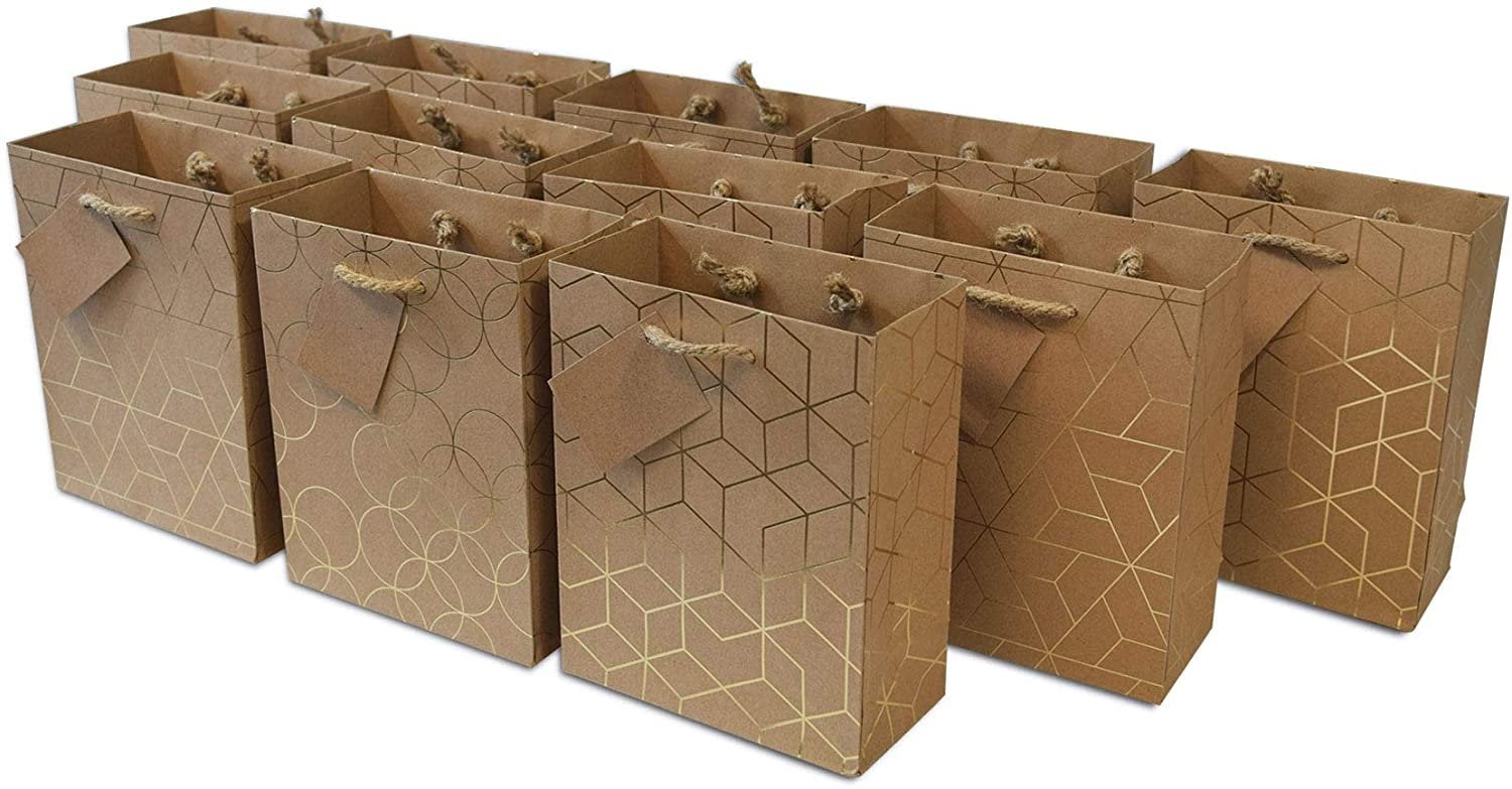 Designer Gift Bags with Handles, Gold Geometric Chevron, Stripe Prints ...