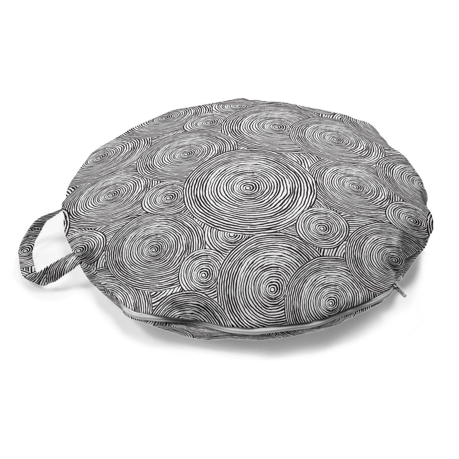 Abstract Round Floor Cushion with Handle, Hand Drawn Geometric Spiral ...