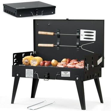 "Outsunny 28"" Large Outdoor Stainless Steel Portable Folding Charcoal BBQ Grill Set" - Walmart.com