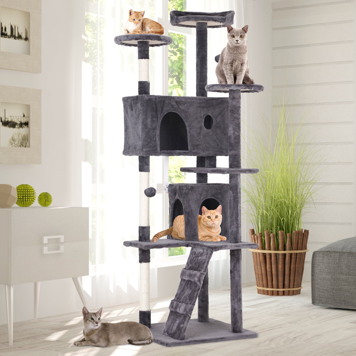 NiamVelo 70-in Cat Tree Tower Furniture Cat Condo with Scratching Post ...