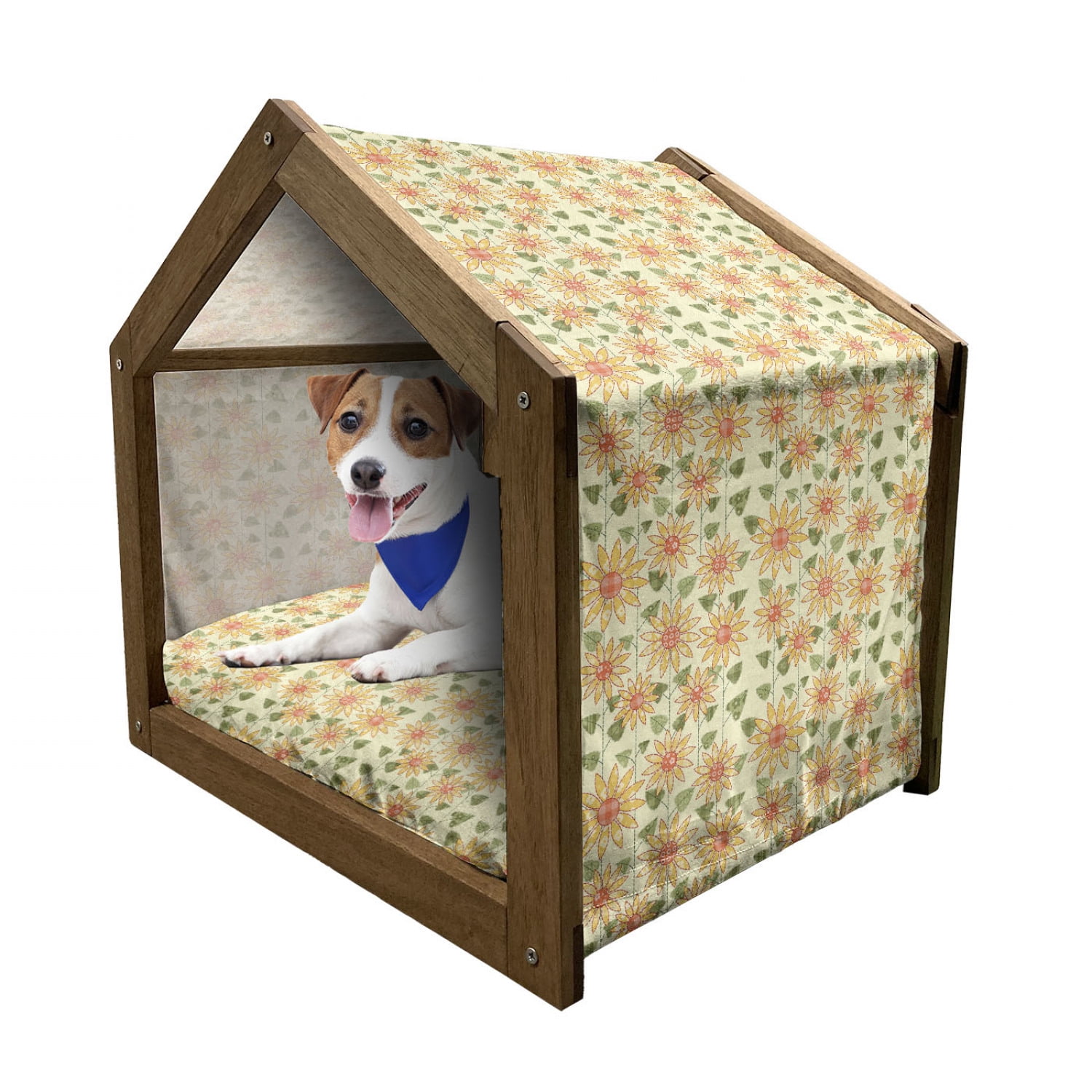 Sunflower Pet House, Floral Nature Pattern in Patchwork Style Rustic ...