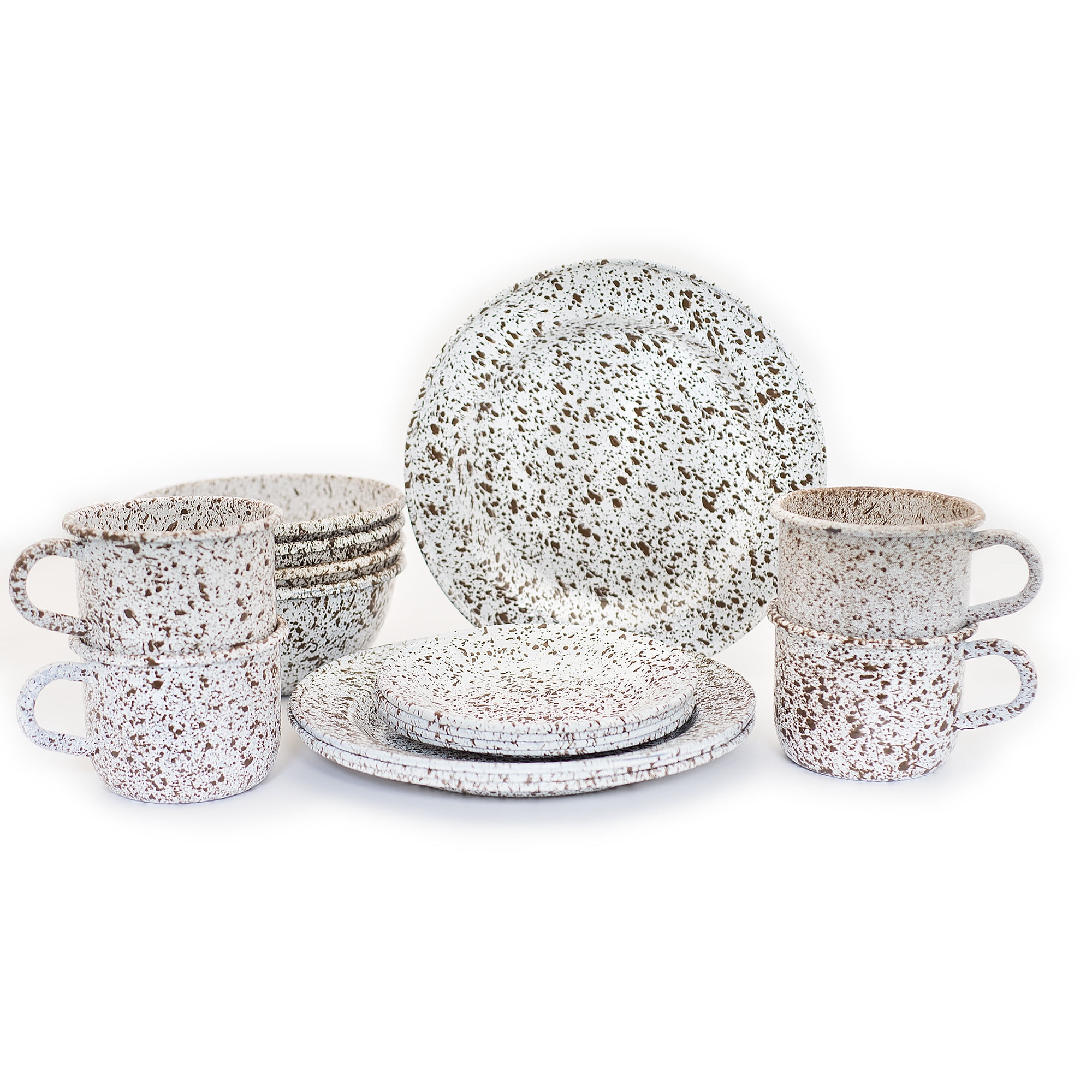 Hand-Painted Enamelware Set of 16 Pieces - Brown Freckles Design ...
