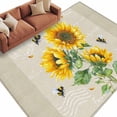 Area Rug 60×96in, Watercolor Sunflower Green Leaves Bee Floor Carpet ...