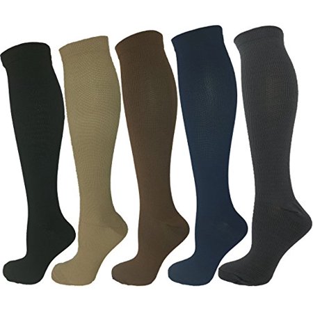5 Pair Moderate Compression Socks, 15-20 mmHg. Assorted Colors L/XL ...