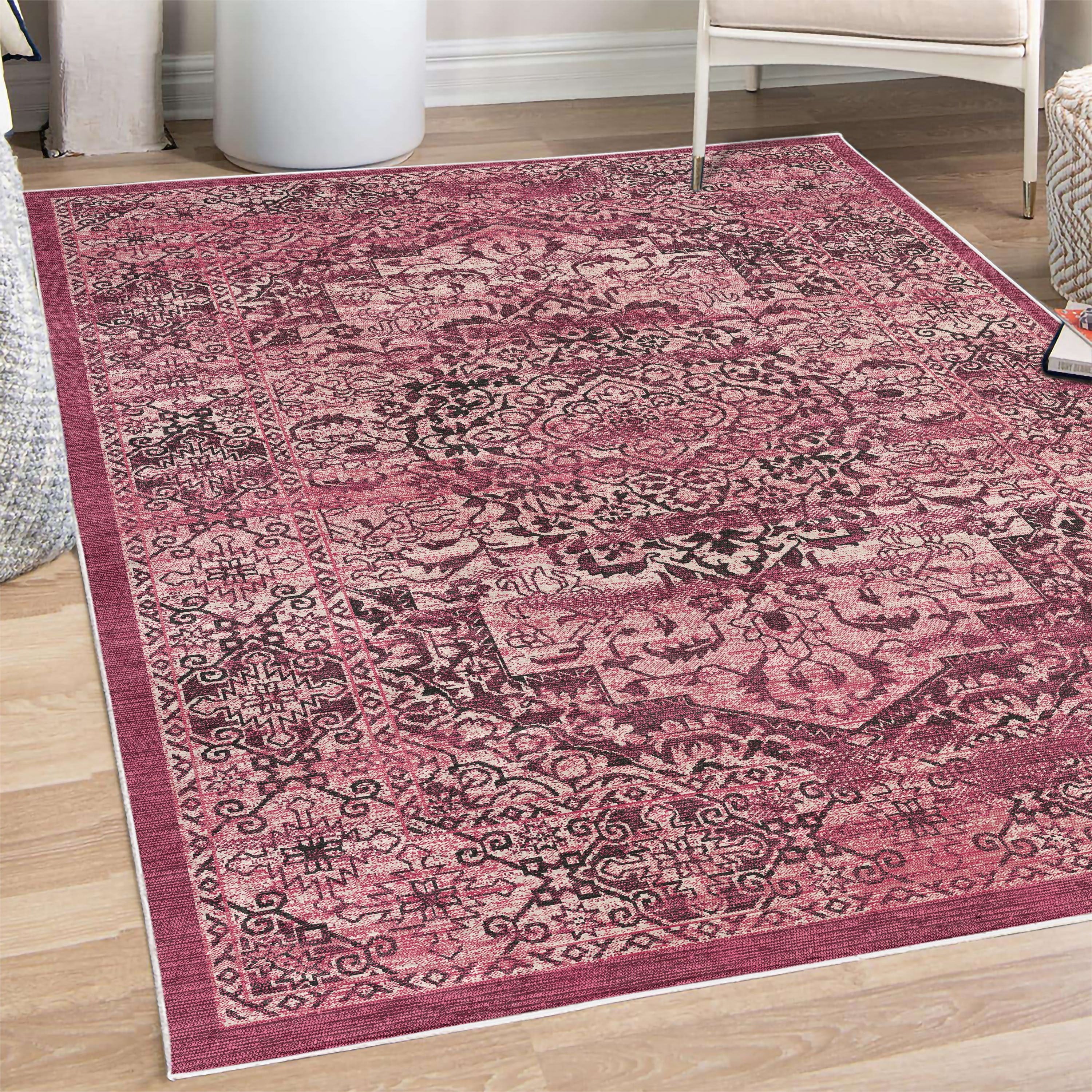 Victorian Decorative Rug, Floral Swirls Weathered Look Old Blooming ...