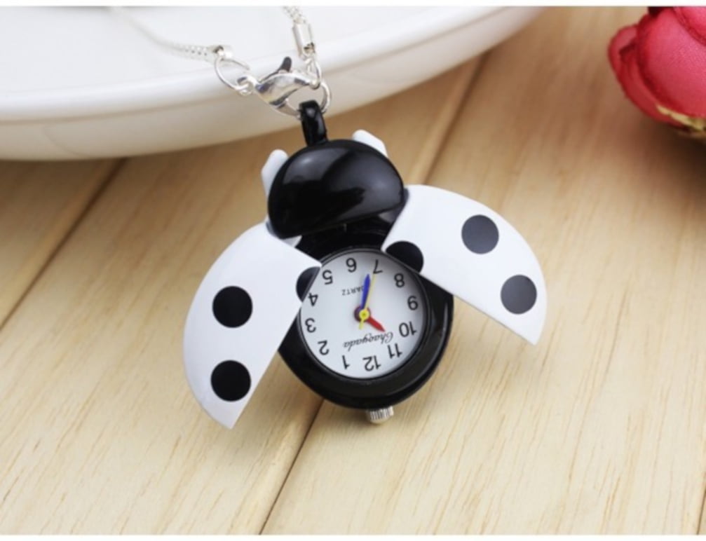 Black and White Ladybug Beetle ANTI-TARNISH Pocket Watch Necklace ...