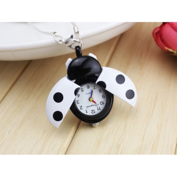 Black and White Ladybug Beetle Anti-Tarnish Pocket Watch Necklace ...