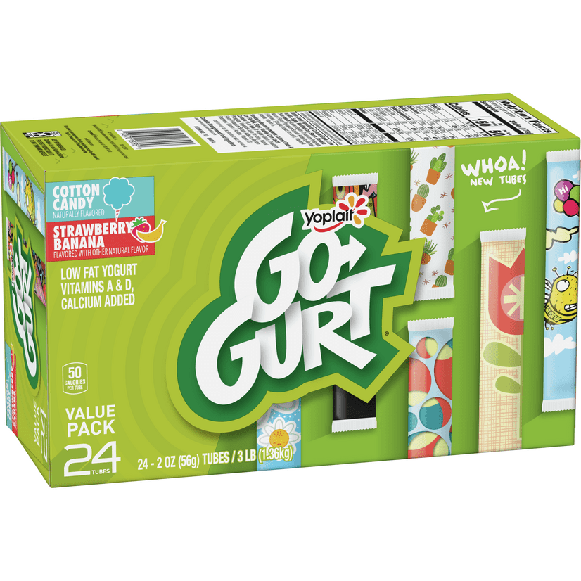 Yoplait Go-Gurt, Low Fat Yogurt, Cotton Candy & Strawberry Banana, 48 ...