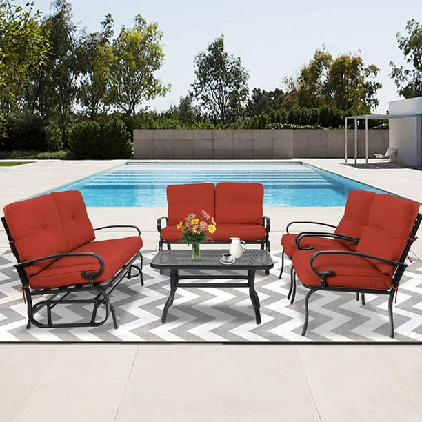 SUNCROWN 5-Piece Patio Furniture Set Outdoor Metal Conversation Set ...