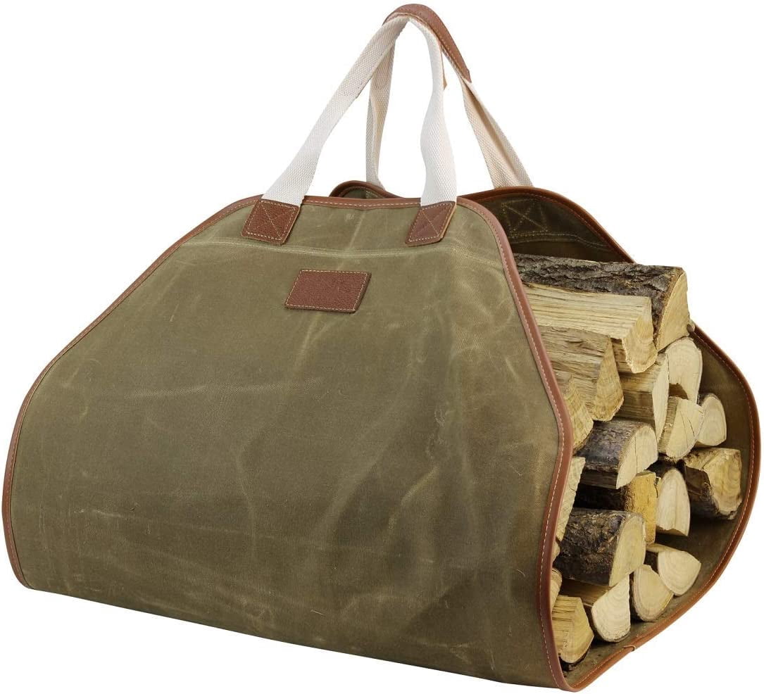 Diancom Canvas Log Carrier Bag, Durable Firewood Tote, Extra Large with ...