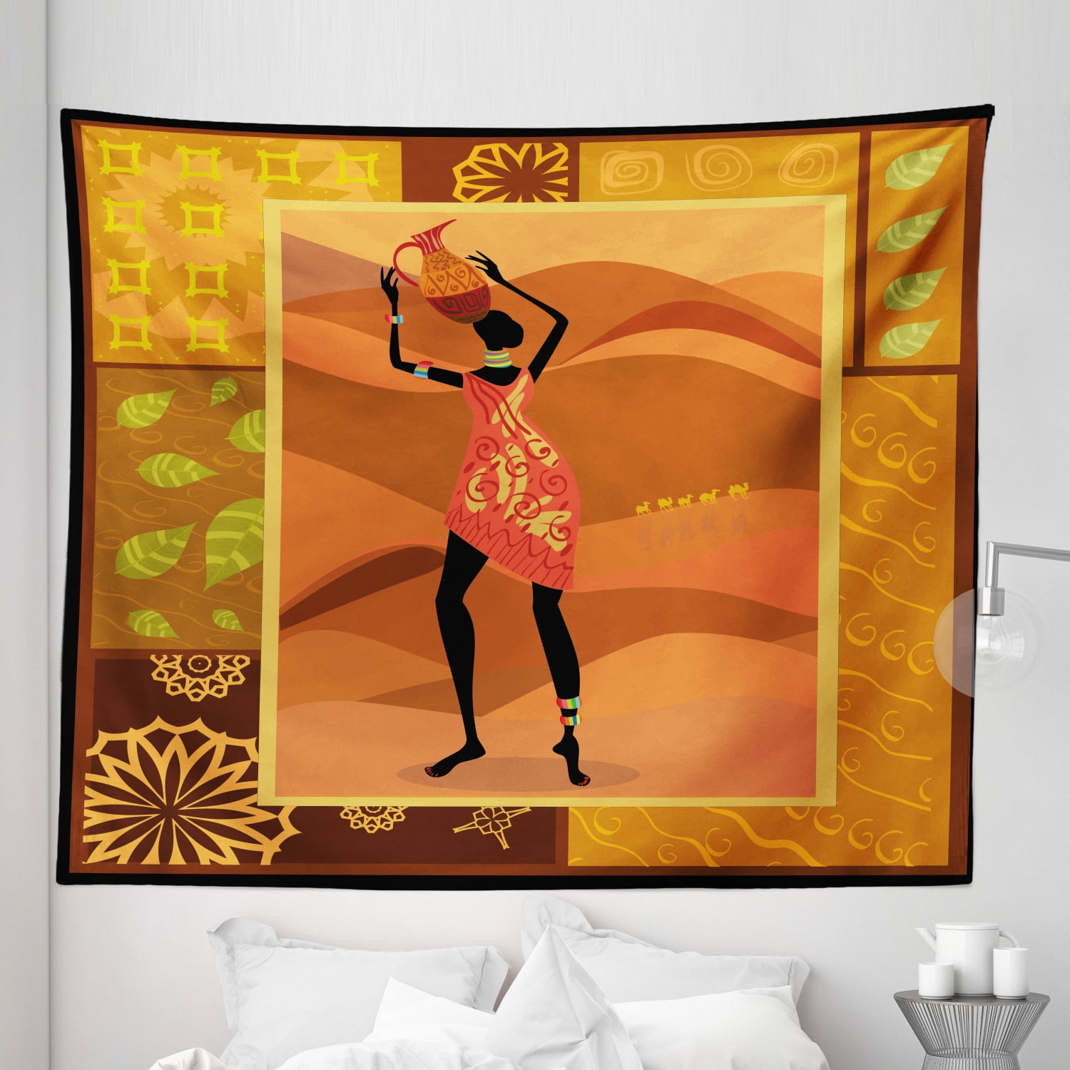 African Tapestry, Frame with Natural Autumn Elements Native Girl with ...